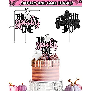 Pink Halloween 1st Birthday Party Decorations Spooky One High Chair Banner Boo Cake Topper Ghost Crown Hat White Black Bat Balloons for Baby Girl Souvenir Gifts Cake Smash Photo Prop Backdrop Supplies
