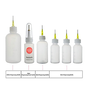 SHAOTONG 6Pcs Squeeze Bottle with 14Pcs Dispensing Needles and 1Pc Dispensing Brush and 12Pcs Cap (30ml+50ml+100ml)
