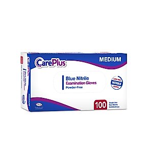 Care Plus Medical Nitrile Examination Gloves Blue Disposable Medium 100 Count