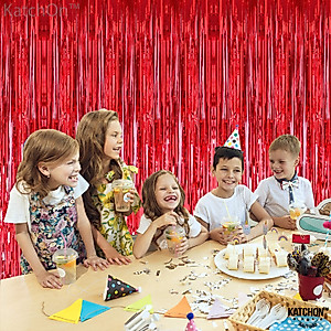 KatchOn, Red Streamers Party Decorations - XtraLarge 3.2x6.5 Feet, Pack of 2 | Red Backdrop for Red Birthday Decorations | Christmas Backdrop, Christmas Decorations | Red Party Decorations, Red Decor