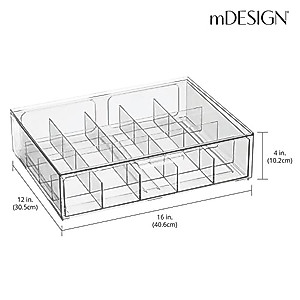 mDesign Divided Plastic Tea Organizer Bin with Drawer - Stackable Tea Bag Holder for Kitchen, Pantry, and Cabinet - Caddy with Small Dividers - 20 Sections - Lumiere Collection - 2 Pack - Clear
