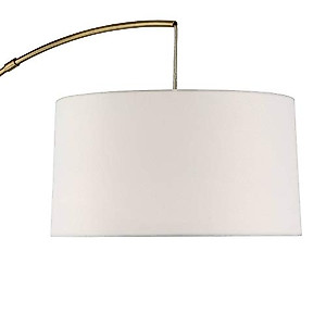 360 Lighting Cora Modern Mid Century Arc Floor Lamp Standing 72" Tall Classic Brass Gold White Linen Drum Shade Decor for Living Room Reading Bedroom Office House Home Decor