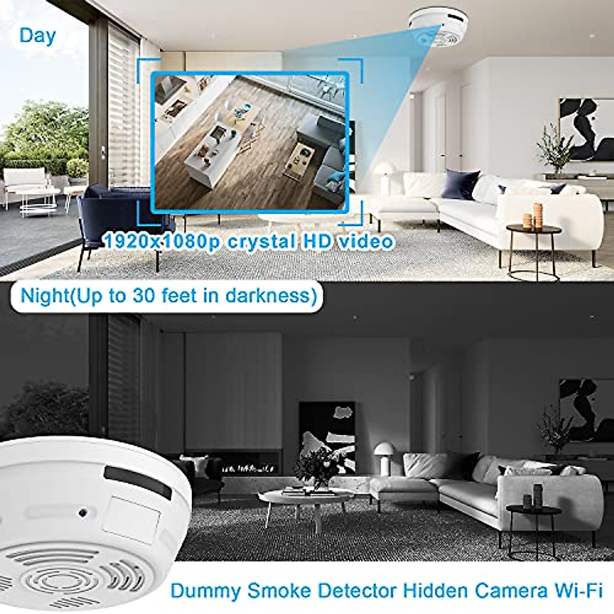 nanshiba Hidden Camera Smoke Detector, Spy Camera for Home Surveillance with Night Vision Motion Detection, 1080P Security Cameras Indoor Wireless, Nanny WiFi Cam, 180 Days Battery Power