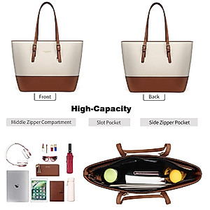 Jocose Moose Handbags for Women Wallet Tote Bag Shoulder Bag Top Handle Satchel Purse Set 3pcs (Beige + Brown)