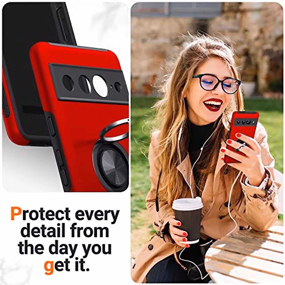 KOVASIA Designed for Google Pixel 7 Pro,Case with 360° Ring Stand, Multi-Layer Protective Case, Shockproof Cover for Google Pixel 7 Pro Case,Red