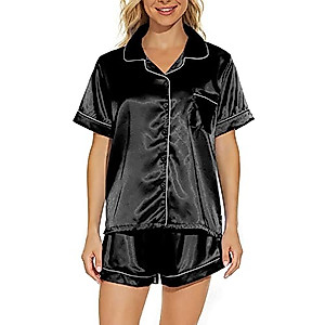 VENTELAN Women's Pajama Set Plus Size Super-Soft Short & Long Sleeve Top With Pants Two-piece Pjs Set,S Solid Black