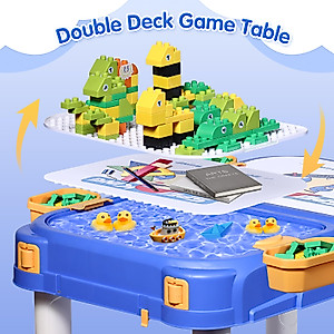 fygurso Toddler Table and Chair Set, Water/Sand Sensory Rideable Building Block Kids Table and Chairs with 90 Pcs Compatible Large Bricks, Kids Activity Table with Storage, STEM Toys for Kids Ages 3+