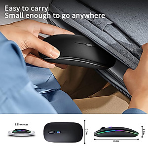 Atrasee Dual Mode LED Wireless Bluetooth Mouse for Laptop, Slim Rechargeable RGB Computer Mice (USB 2.4G + Bluetooth 5.1), Ergonomic PC Gaming Mouse w/ 3 Adjustable DPI, for Laptop MacBook Pro, White
