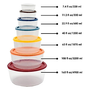 SharpChef 14Pc Round Plastic Food Storage Container Set, Stackable, Nesting, Airtight Leak-proof Lids, Microwavable, Freezer and Dishwasher Safe, Meal Prep, Lunch Bento boxes (Rainbow - 1 Pack)