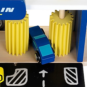 Theo Klein Michelin Car Service Station Kids Wooden Toy Playset with 2 Cars, 2 Fuel Pumps, and Car Wash Station for Ages 3 and Up
