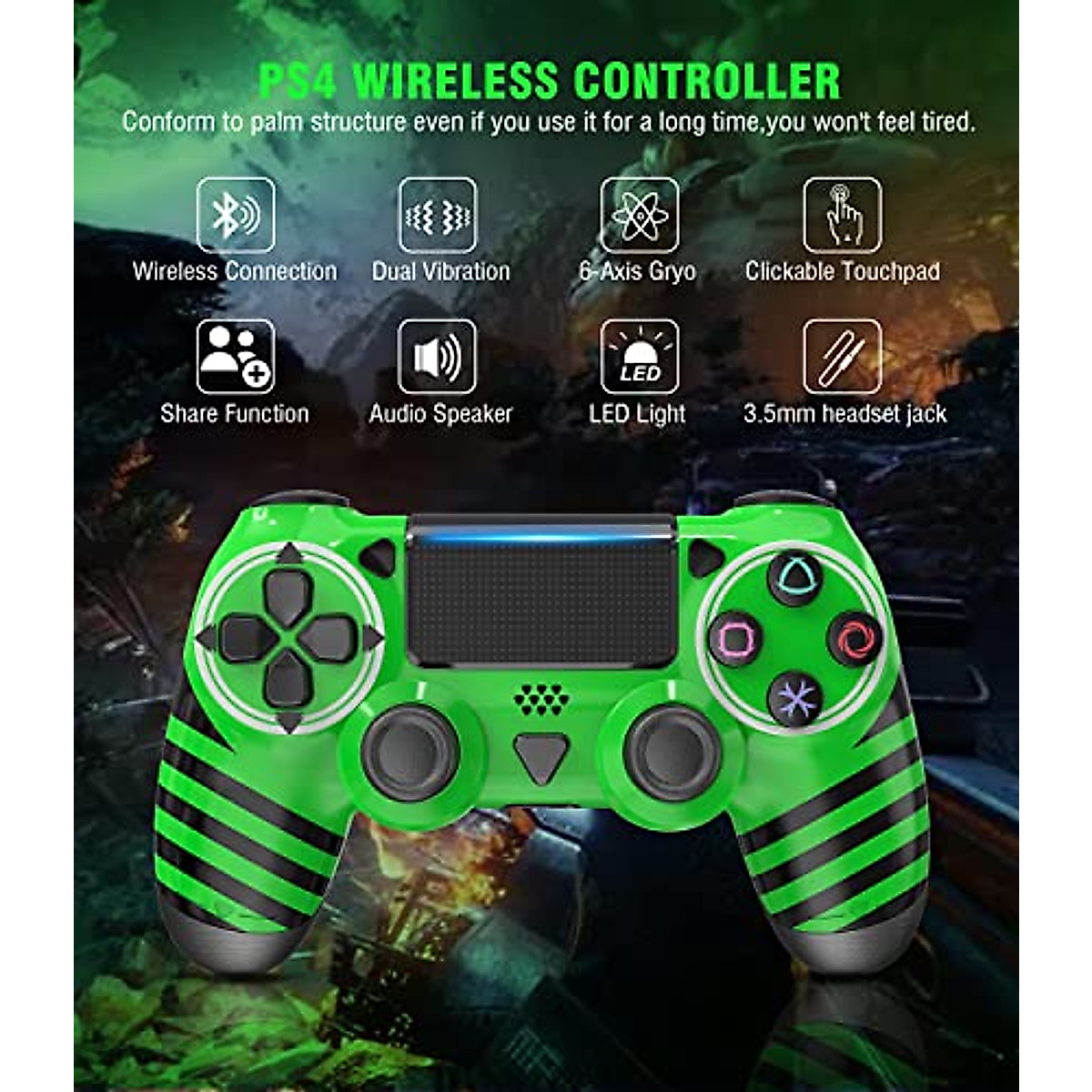 HOZKAII Replacement for Playstation 4 Controller, Wireless Remote Controller Compatible with PS4/Pro/Slim with Dual Vibration/6-Axis Motion Control/Audio Function/Headphone Jack