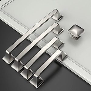 Amerdeco 10 Pack Brushed Satin Nickel 3.75 Inch(96mm) Hole Centers Kitchen Cabinet Pulls Hardware Kitchen Handles for Cabinets Cupboard Handles Drawer Pulls