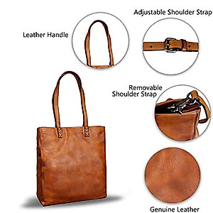 Genuine Leather Tote Bag for Women Handmade Satchel Purses Shoulder Bags Retro Top Handle Handbags (Brown)