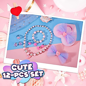 PinkSheep Little Girl Jewelry 10PCS Toddler Jewelry for Girls 3/4/5/6/7/8 yrs old Girl Play Jewelry Box Girl Necklace Girl Bracelet