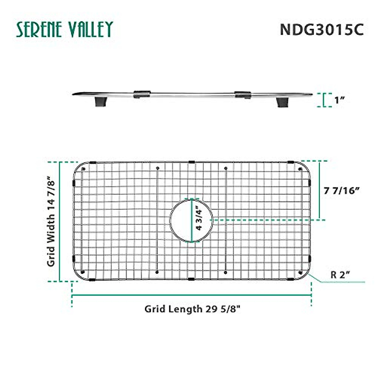 Serene Valley Sink Bottom Grid 29-5/8" x 14-7/8", Basin Rack with Corner Radius 2", Sink Rack NDG3015C