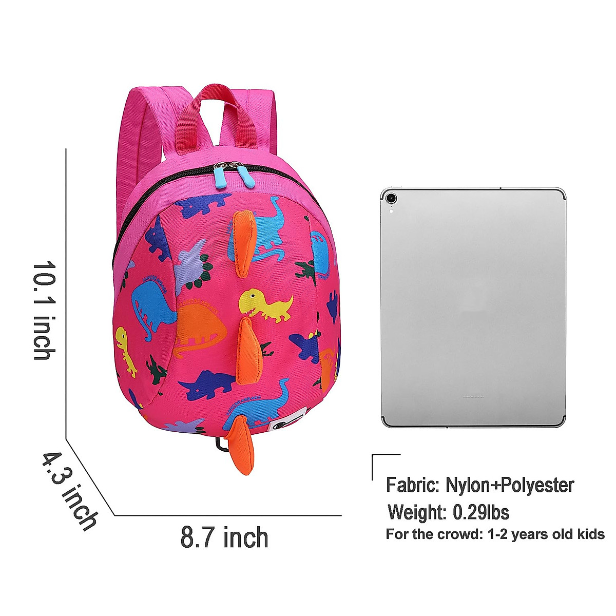DB Dinosaur Toddler Mini Backpack with Leash, Children Kids Baby Harness Bookbag (Rose Pink)