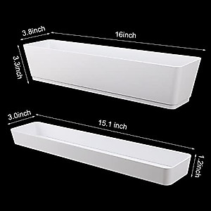 Window Boxes Planters, GREANER 3PCS 16x3.8 Inch Large Herb Planters with Tray, Indoor Succulent Cactus Flowers Vegetable Plastic Rectangle Pots for Balcony, Office, Garden, Outdoor, Windowsill (White)