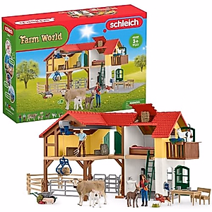 Schleich Farm World — Large Farm House, 97-Piece Toy Farm House with 3 Rooms, Farmer Figurines and Multiple Animal Toys with Accessories, Farm Toys for Boys and Girls Ages 3+