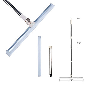 Floor Squeegee 20 inch Silicone Long Handle of 65" for Window Cleaning Shower Squeegee Scrubber Combi with Pole Extendable Telescopic Adjustable Stainless Glass Squeegee Bathroom Shower