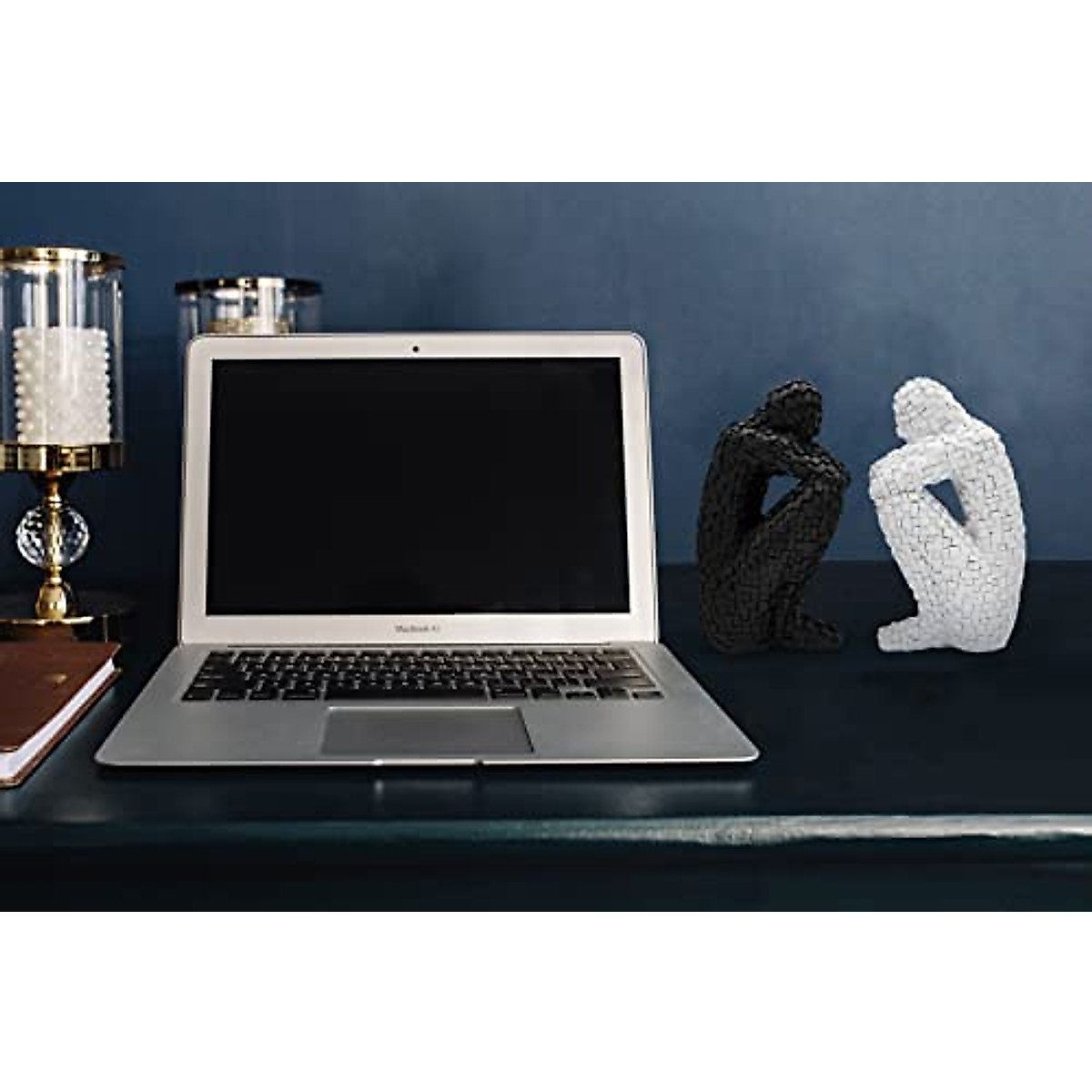 Hutyio Decorative Bookends Mosaic Figurine, Unique Book Ends to Hold Books Heavy Duty for Home, Shelf, Office, Table and Desk Decor(Set of 2 Black and White)