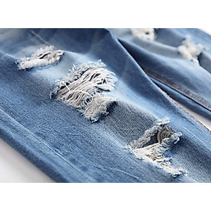 DANT BULUN Men's Ripped Distressed Destroyed Slim Fit Straight Leg Denim Jeans(W34,Blue)