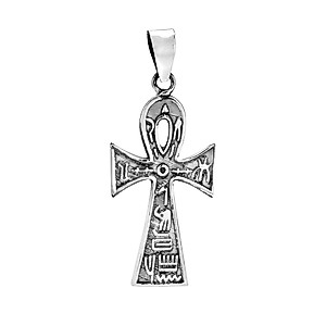AeraVida Eternal ANKH Cross With Hieroglyphics .925 Sterling Silver Pendant | DIY Ankh Cross Charm for Men Accessories | Fashion Jewelry