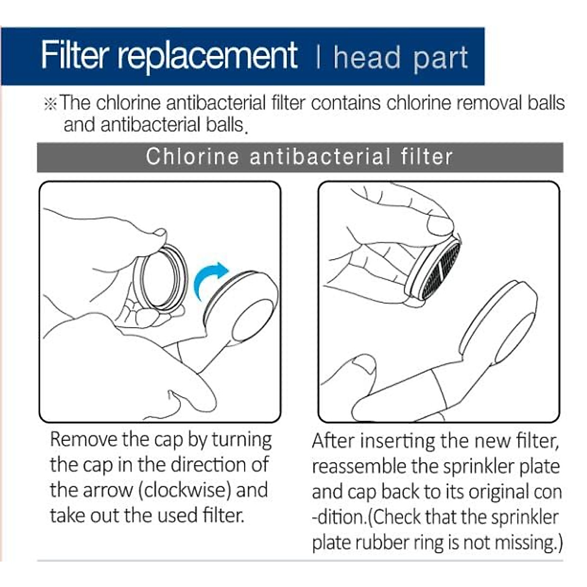 'Dewbell Wide'[Made in Korea]High Pressure smart shower Head, 2 Step water filtration system Chlorine-free balls (dew stone filter 2pcs)