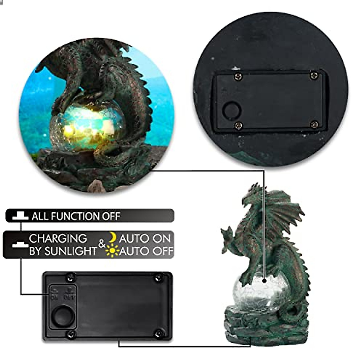 TERESA'S COLLECTIONS Dragon Garden Sculptures & Statues,Solar Outdoor Statues Resin Dragon Figurines, Bronze Gothic Decor Lawn Ornaments Yard Art for Patio Table Deck Balcony Decorations, 8.6 Inch