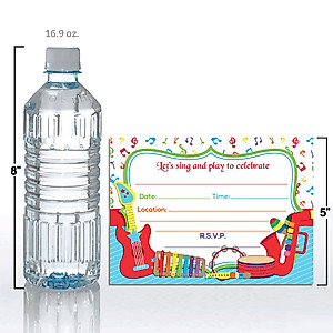 Musical Instruments Sing and Play Themed Birthday Party Invitations, 20 5x7 Fill In Cards with Twenty White Envelopes by AmandaCreation