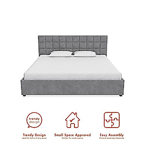 CosmoLiving by Cosmopolitan Serena Upholstered Bed with Drawers, Bedroom Storage, King, Light Gray Velvet