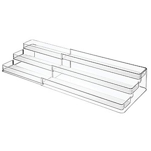 iDesign 64140 iDesign Linus Plastic Expandable Multi-Level Spice Rack, 3-Tiered Customizable Organizer for Kitchen, Bathroom, Office Cabinet and Countertop, 26.29" x 9.50" x 4.11" extended, Clear