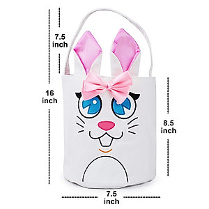 JOYIN 2 Packs Easter Bunny Basket Canvas Bags Set for Easter Eggs Hunt,Gift Baskets Egg Bags for Kids, Kids Party Favor