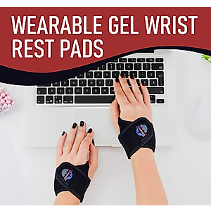 EXPOPROX-Wearable Wrist Rest Pads, 2 Pc. Set, Ergonomic Mouse and Keyboard Support Cushions to Reduce Joint Stress, Tension, and Carpal Tunnel Pain, Adjustable Fit with Padded Comfort