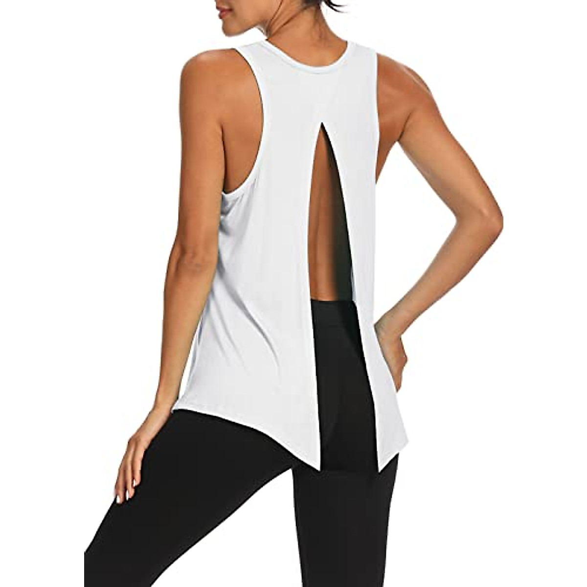 Bestisun Women's Yoga Workout Tank - Tie Back Athletic Gym Top, Activewear Muscle Shirt - White, Small