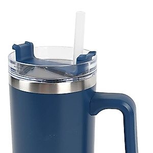 Envie 30 oz Tumbler Mug with Lid and Straw, Reusable Insulated Mug with Handle, Stainless Steel Tumbler for Iced & Hot Beverages, Navy Blue