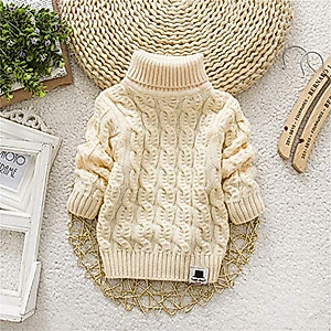 MODNTOGA Toddler Baby Boys Girls Knit Sweaters Cable Turtleneck High Collar Fall Winter Soft Warm Sweater Pullover Tops(White,2-3T)