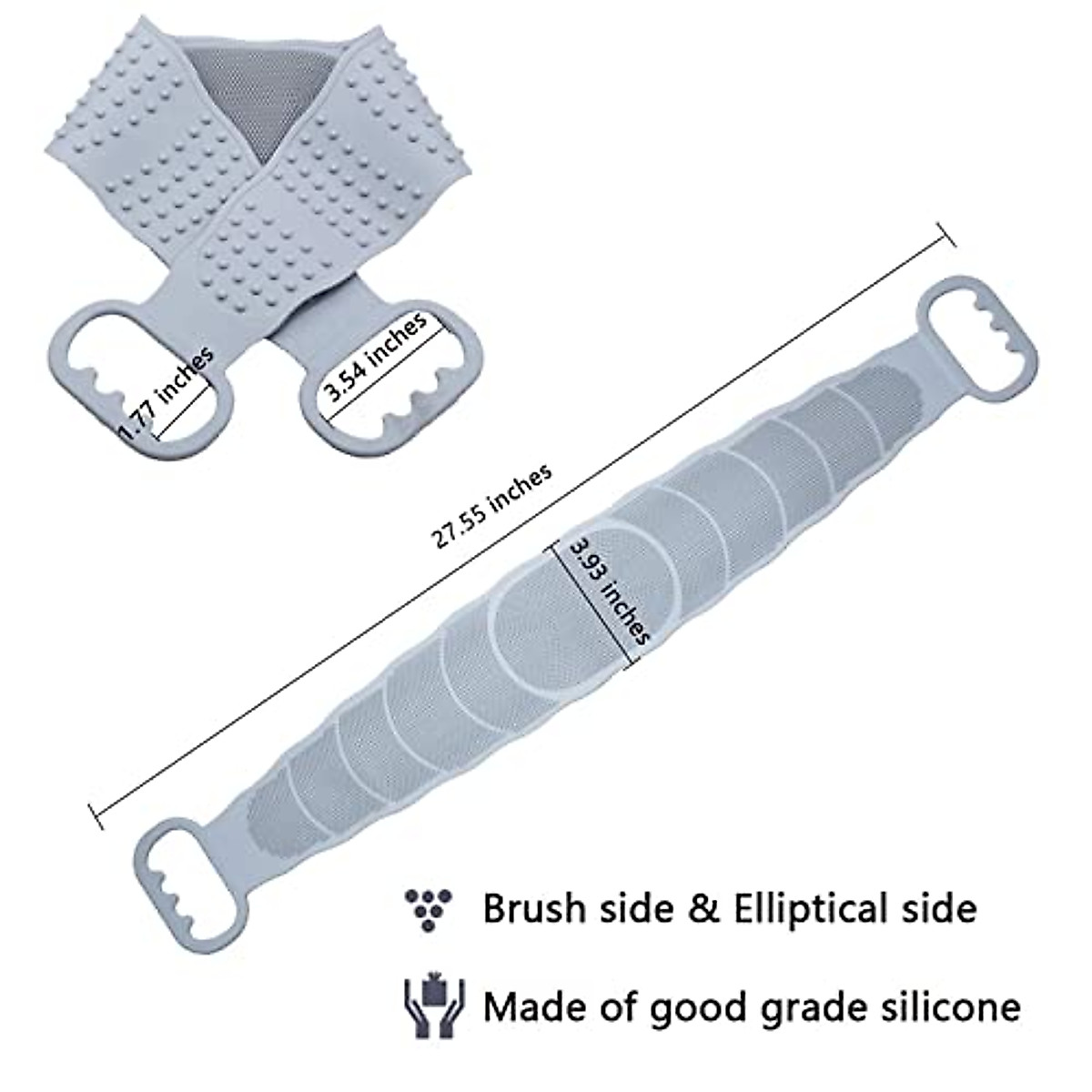 VULORA 2 PCS Silicone Body Back Exfoliating Scrubber for Shower Men Women Silicone Bath Body Brush Deep Clean & Invigorate Your Skin(Grey Pink) (Grey)