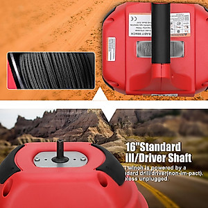 Lonsge Portable Drill Winch of 1000 Lbs, Red Handheld Drill Winch with 40 Foot Synthetic Rope, Rotate The Hook 360 Degrees, for Lifting & Dragging(Red)