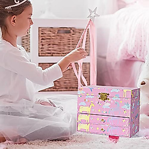 lekymo Jewelry Box for Girls Kids Jewelry Box Musical Ballerina Box for Girls, Unicorn & Mermaid Design Jewelry Box with 2 Pullout Drawers Jewelry Organizers for Bedroom Christmas Birthday Gifts