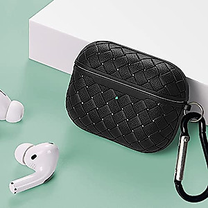 XYAJUANG TPU Creative Woven Texture Designing Shell Protective Case Cover with Keychain Compatible with only Airpods pro Case（not fit Airpods 3rd,LED Light is Visible）, (Black)