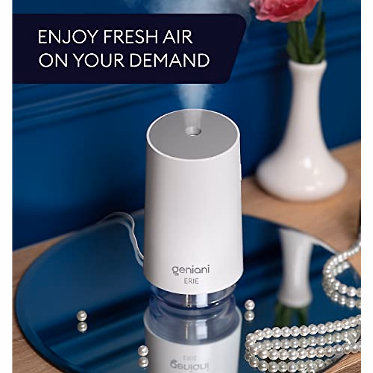 GENIANI Portable Small Cool Mist Humidifiers 250ML - USB Desktop Humidifier for Plants, Office, Car, Baby Room with Auto Shut Off & Night Light - Quiet Mini Humidifier (White)