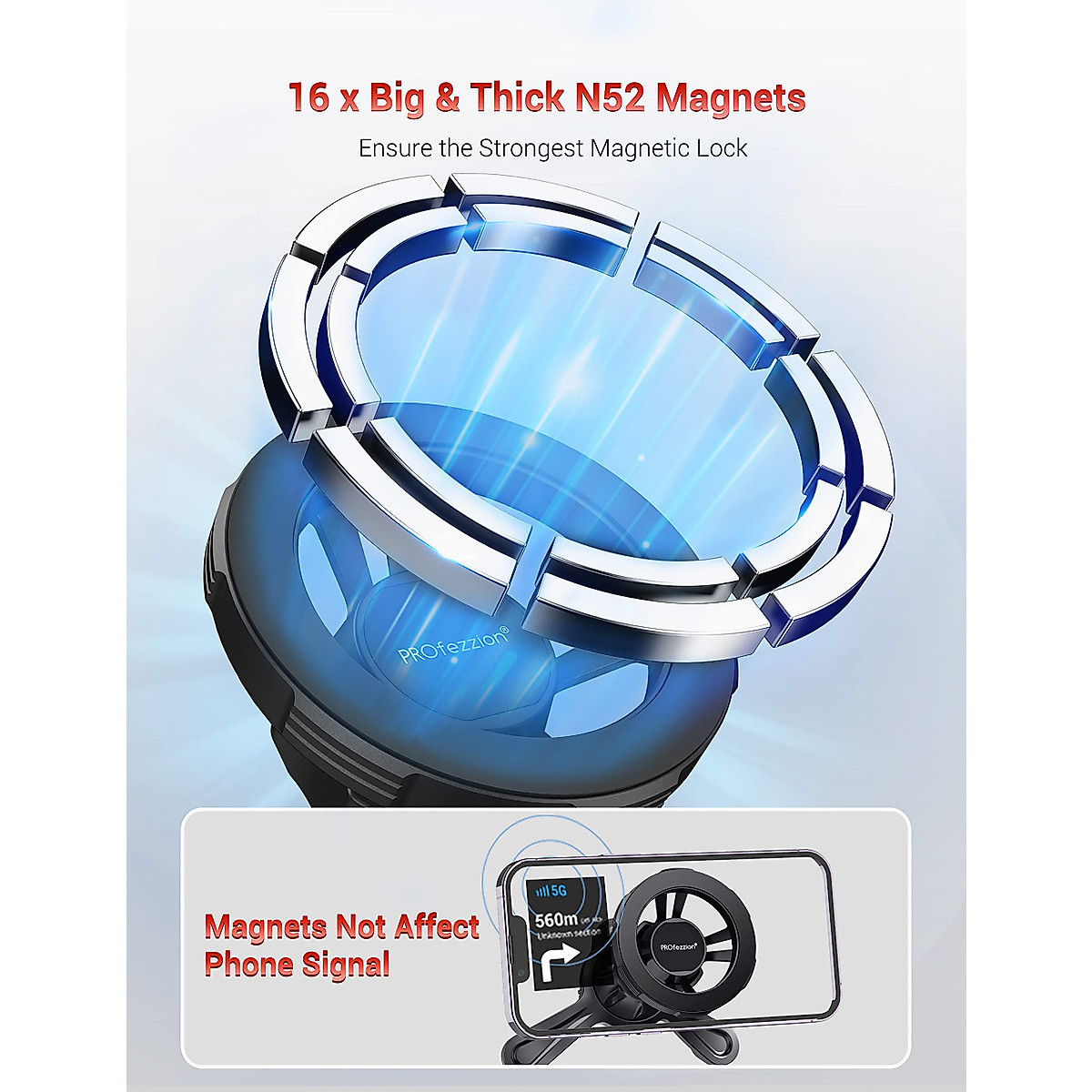 PROfezzion Deluxe Metal Version for MagSafe Car Mount, 2 in 1 Combo Magnetic Phone Holder for Car Vent or Dashboard Compatible with iPhone 15 14 13 12 Pro Max Plus, MagSafe Case & All Phones