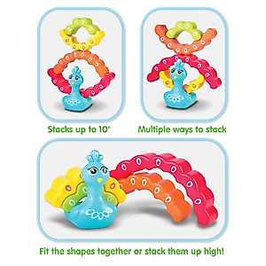 Kidoozie Rainbow Peacock Stacker, Many Ways to Stack, Colorful and Engaging Play, Easy to Grasp, for Ages 12 Months and Up, Multi (G02657)