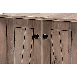 Baxton Studio Derek Modern and Contemporary Transitional Natural Oak Finished Wood 3-Door Shoe Cabinet