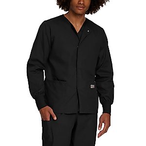 Landau Scrub Zone Unisex Relaxed Fit 2-Pocket Snap-Front Scrub Jacket 75231 Black 5XL