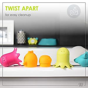 bblüv Büddies Fun Baby Bath Toys - Floating Squirt Water Ocean Animals for Infant & Toddler, Silicone Bath Toys with Interchangeable Parts, for 6 Months and Older