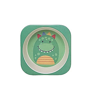 Little Me 5-Pack Bamboo Dinnerware Set - Dishwasher Safe Kids Dishes & Utensils - Dinosaur Plate, Bowl, Cup, Spoon & Fork