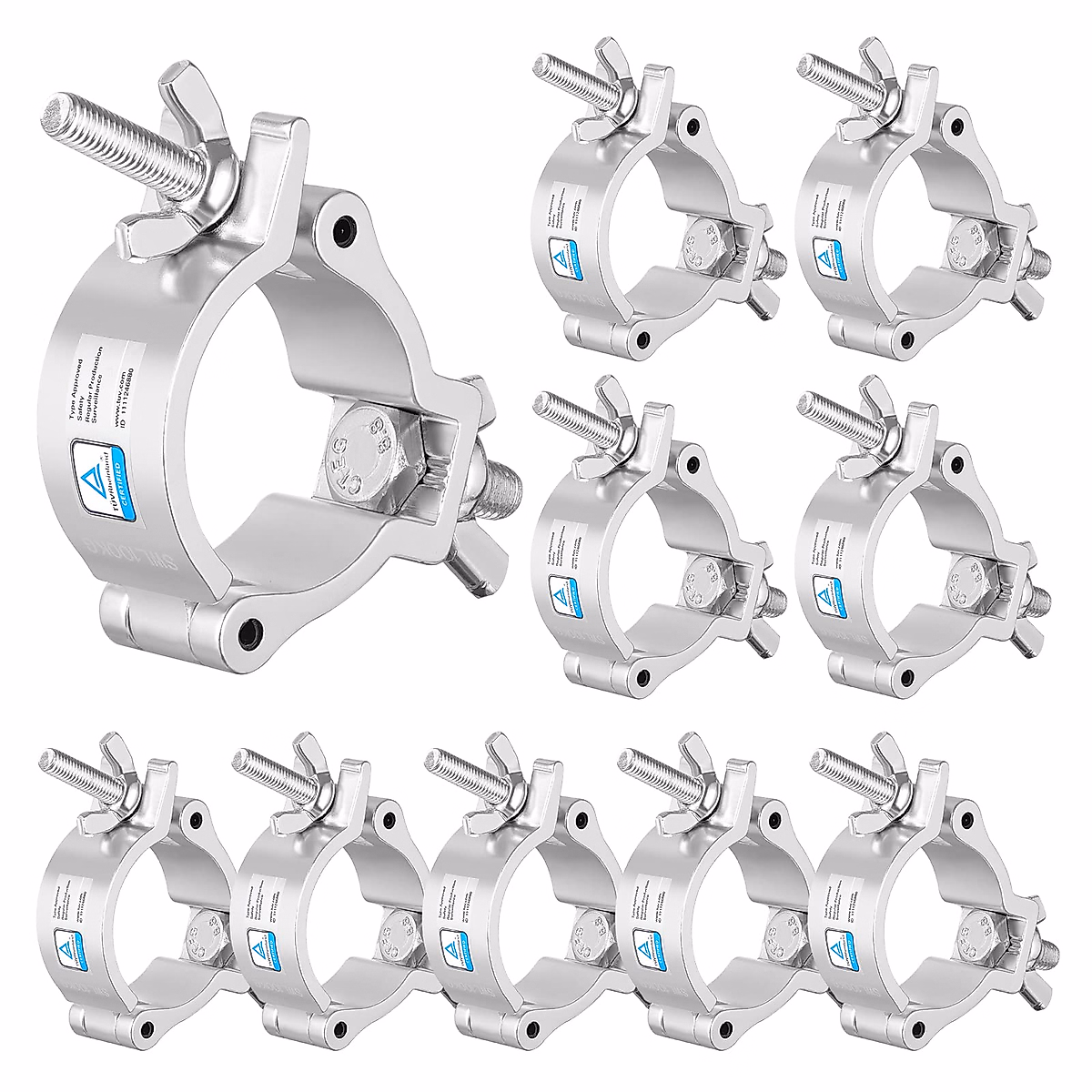 10PCS WorldLite Premium Stage Lights Truss Clamp, 2 Inch Aluminum Truss Light Clamps/Hooks, LED PAR Light Moving Head Beam Spot Clamps, Fit for 48-52mm OD Tube/Pipe Diameter, 220lb Capacity