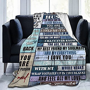 HAXOILO to My Husband Blanket from Wife Throw Letter Blankets for Couch Sofa Bed Warm Flannel Positive Encourage Throws Anniversary Birthday 50X60 Inch