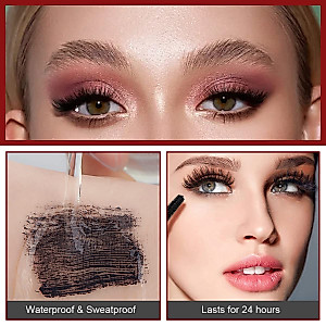 3 PCS 4D Silk Fiber Lash Mascara Waterproof Mascara Eyelash Extension Thicker Voluminous Eyelashes, Smudge-proof, Long-Lasting, Dramatic Extension, Smudge-proof, Hypoallergenic Formula (3 Packs)